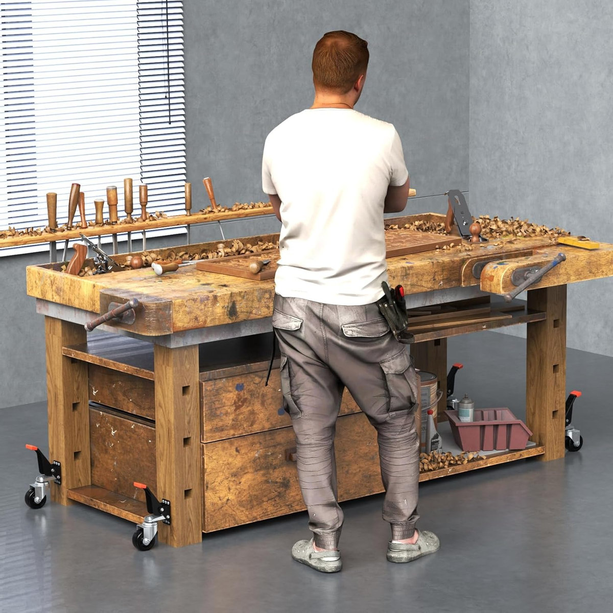 WFX Utility™ 4 PCS Red Workbench Casters Kit, Heavy Duty Casters with Brake with Lifting and ...